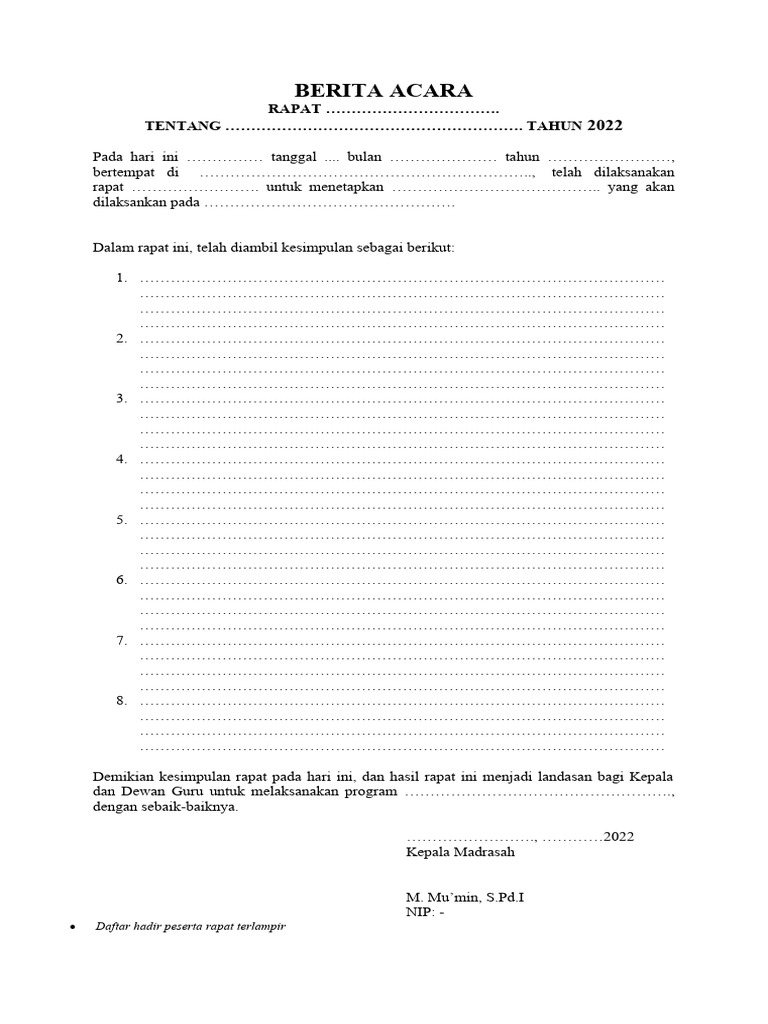 Berita Acara Rapat Dewan Guru Dan Komite Pdf