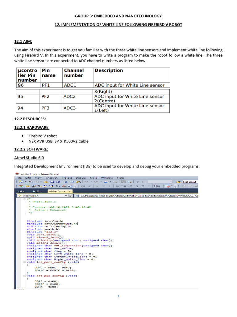 12. Implementation of white line following Firebird V robot | PDF | Computer Engineering ...