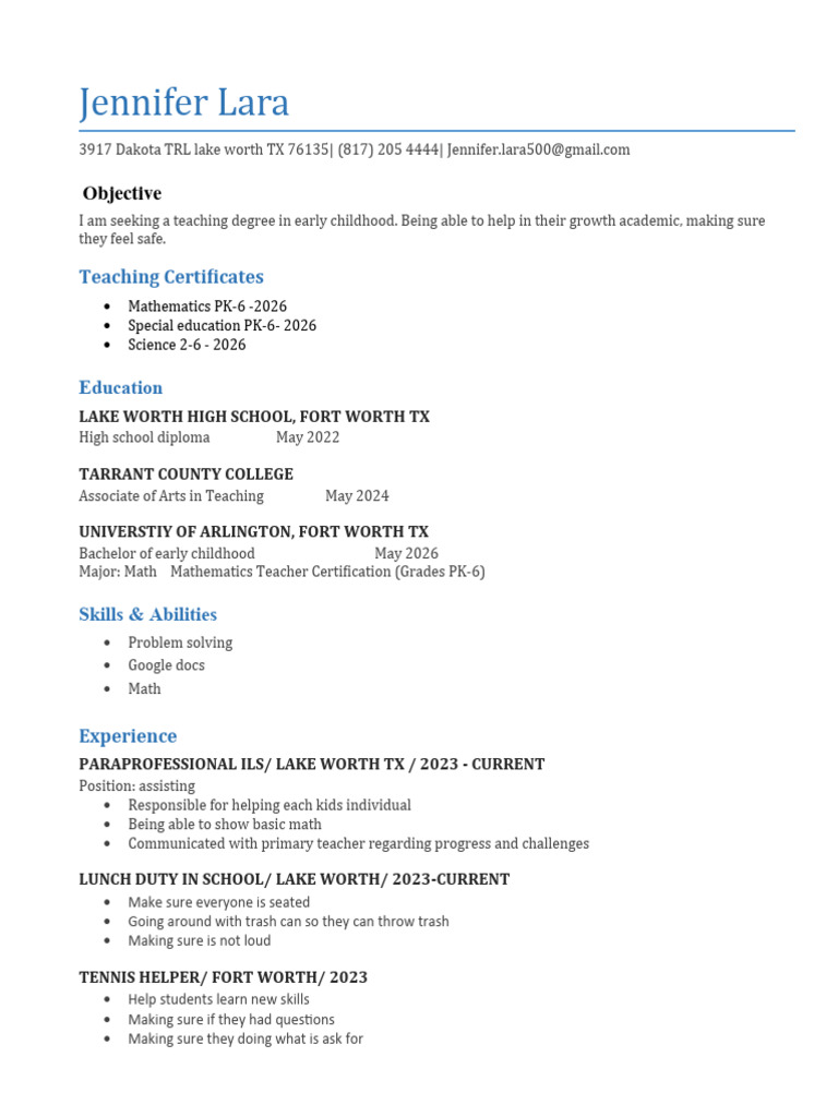 Resume Example 1 | PDF