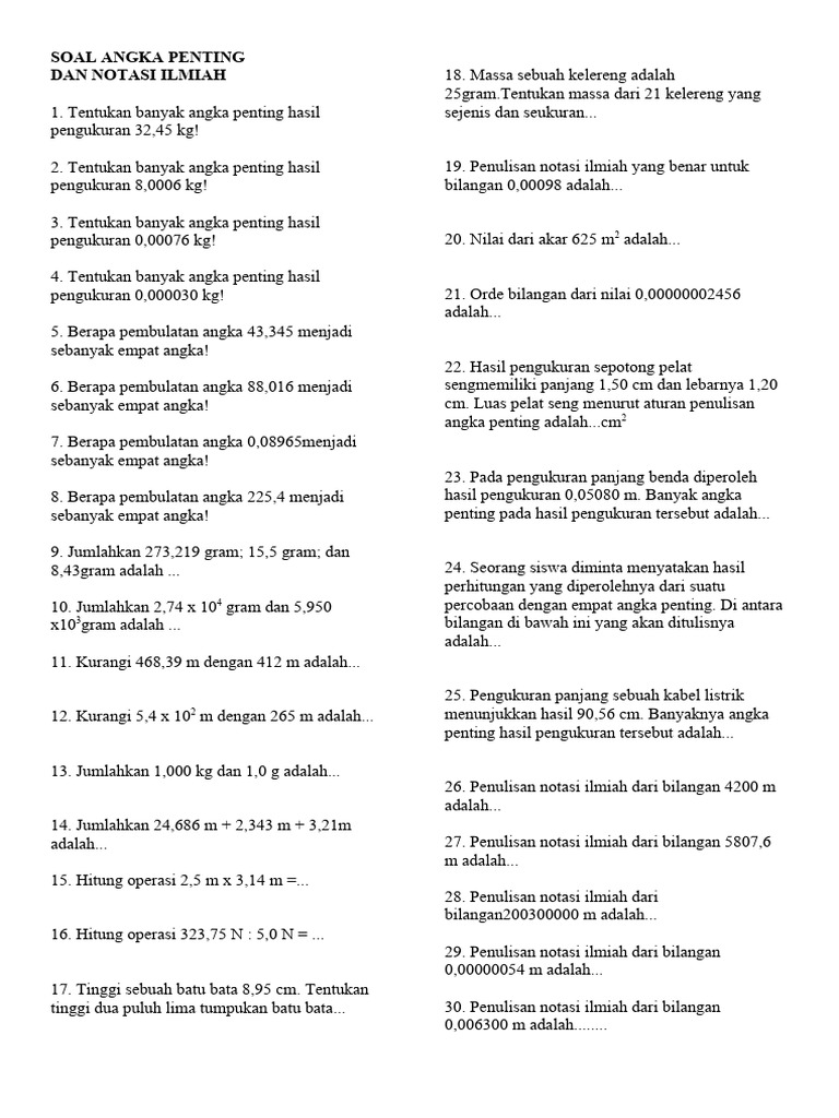 Soal Angka Penting Dan Notasi Ilmiah | PDF
