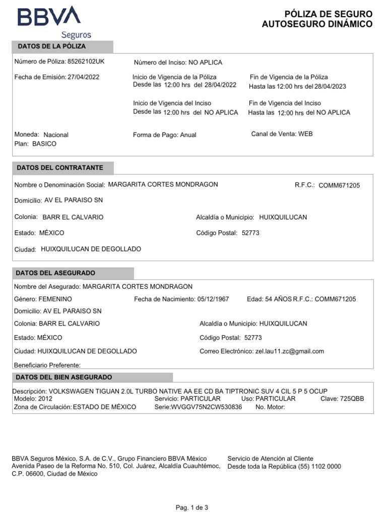 Poliza Seguro Bbva | PDF | Póliza de seguros | Derecho privado