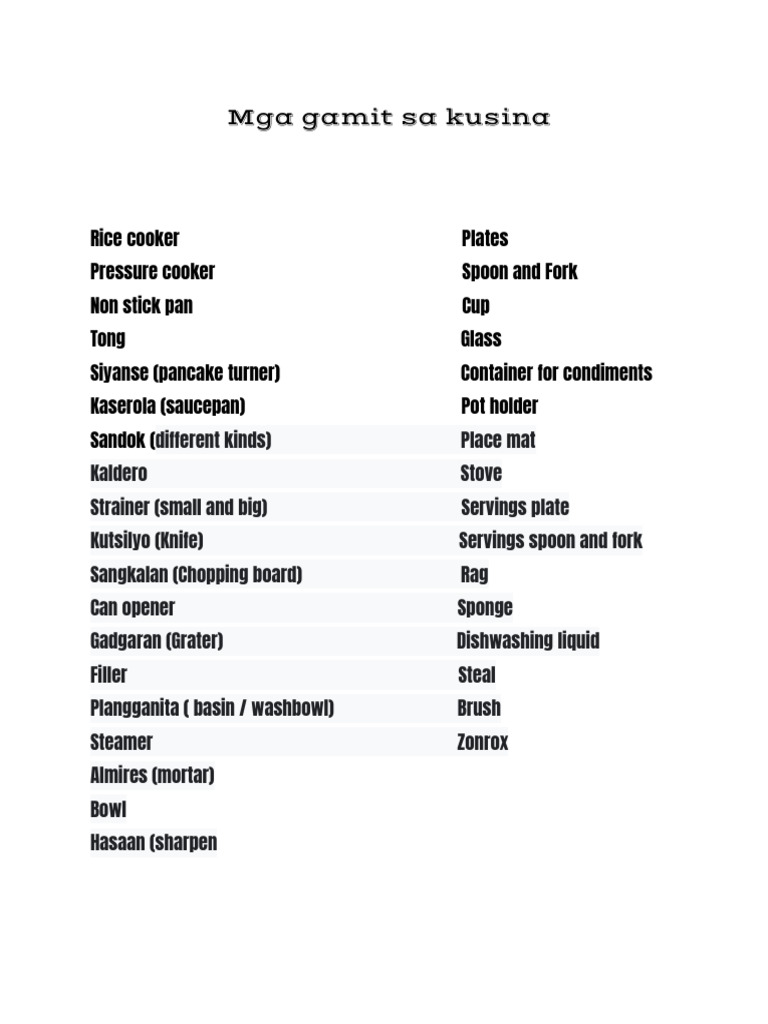 Mga Gamit Sa Kusina | PDF Mga Gamit Sa Kusina | PDF