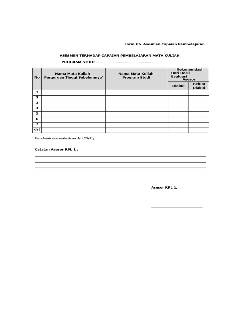 Formulir RPL 06 | PDF