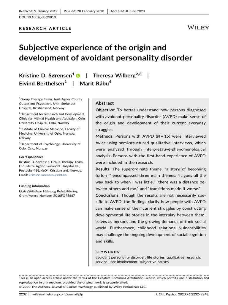 Understanding Avoidant Personality Disorder | PDF