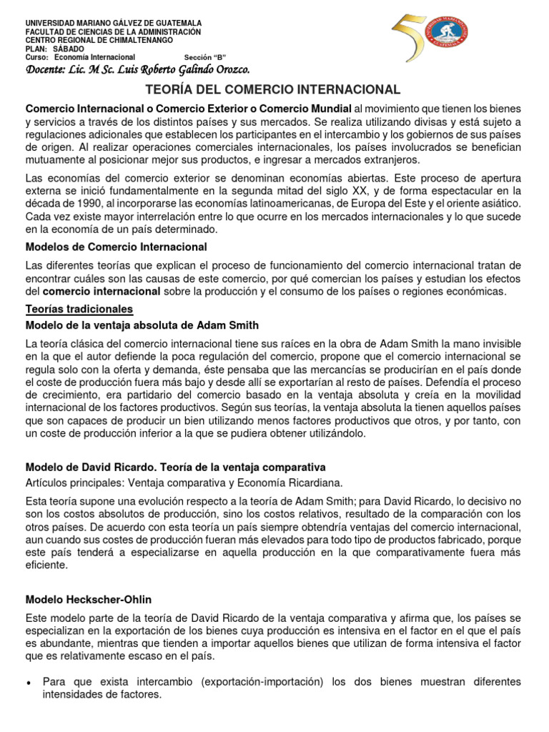 1.1 Teoría Del Comercio Internacional | PDF | El comercio internacional | Comercio
