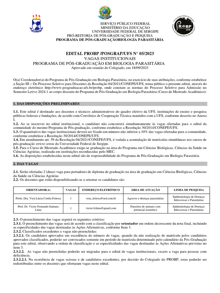 Edital Probp Posgrap 05.2023 Institucional Ingresso 2024.1 | PDF
