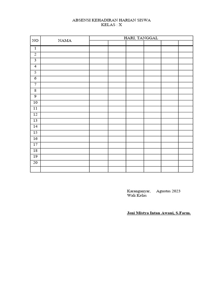 ABSENSI KEHADIRAN HARIAN SISWA | PDF