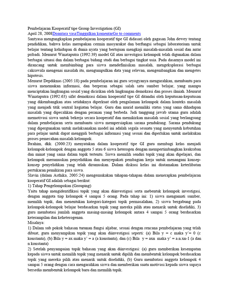 Pembelajaran Kooperatif Tipe Group Investigation - Web | PDF | Sains & Matematika