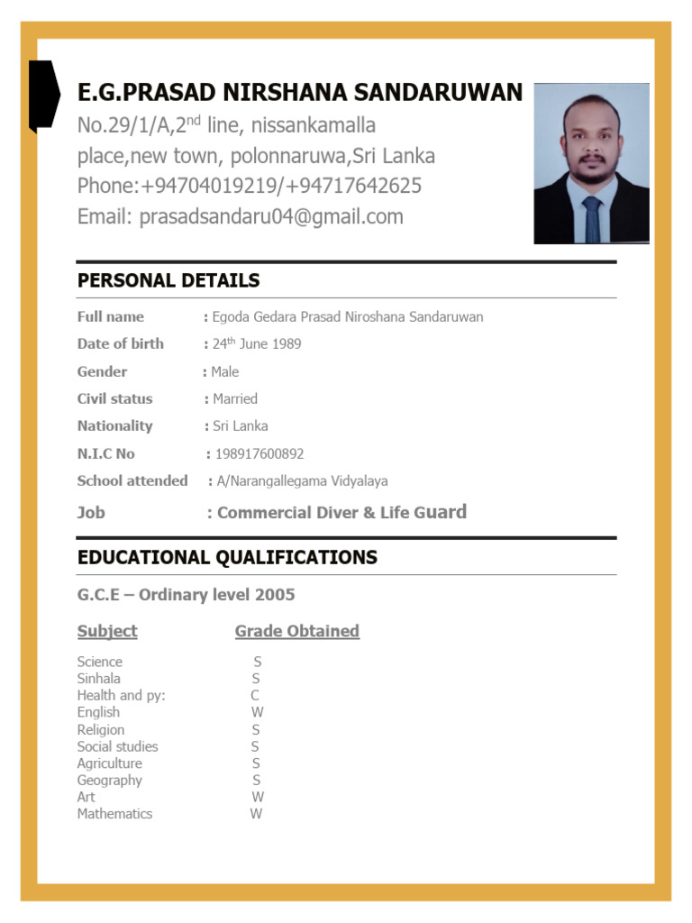 Prasad CV Good One | PDF | Underwater Diving