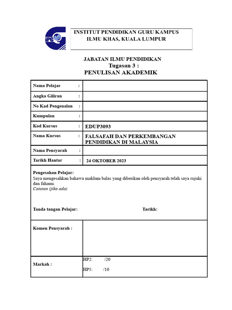 Muka Hadapan Edup3093 (Tugasan 3) | PDF