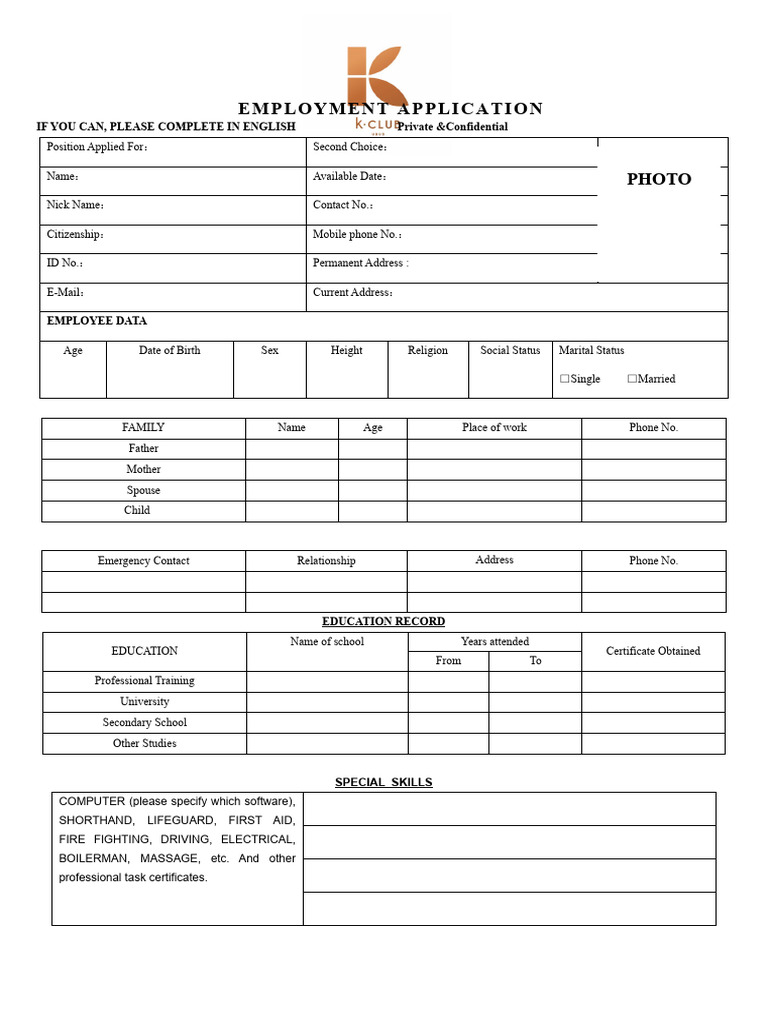 HR001-2 Application Form | PDF