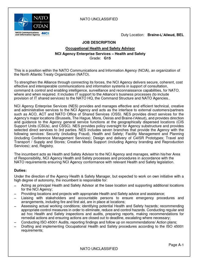 NATO G15 Occupational Health Advisor Role | PDF | Occupational Safety ...