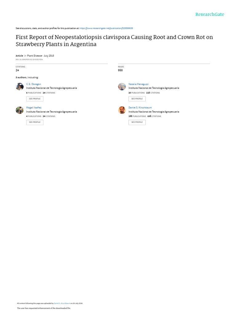 First Report of Neopestalotiopsis Clavispora Causing Root and CrownRoton Strawberry Plants in ...