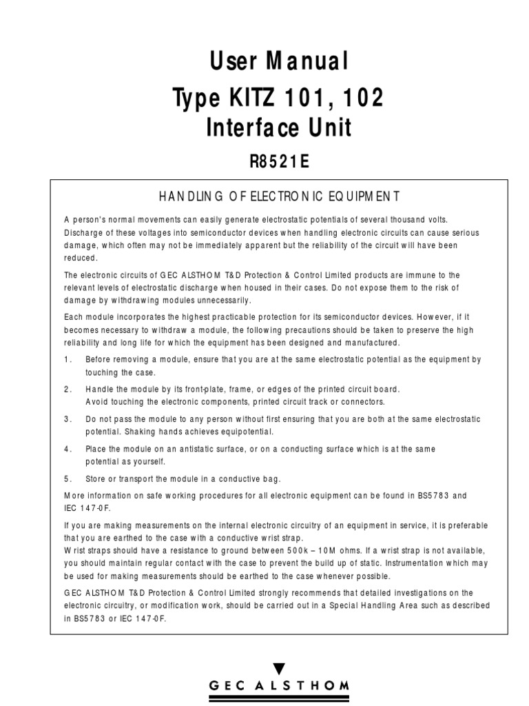 User Manual Type KITZ 101, 102 Interface Unit: Handling of Electronic ...