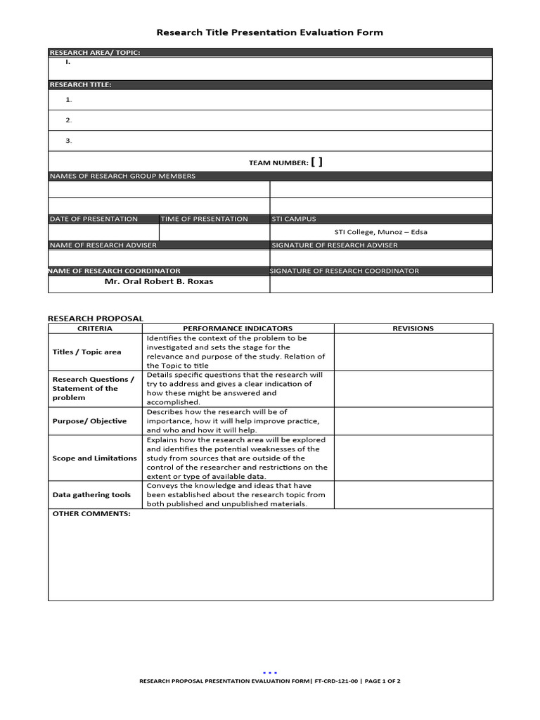 Research - Title - Defense - Presentation - Evaluation - Form Sample | PDF