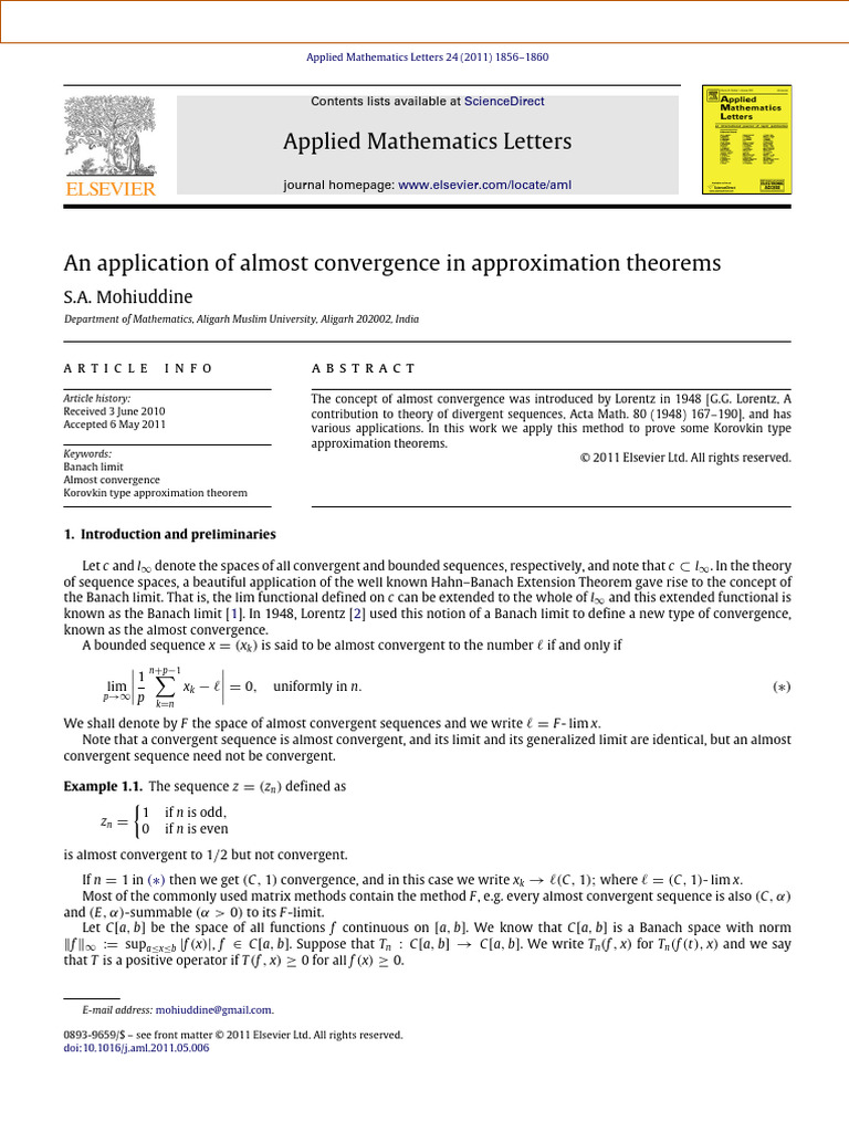 Applied Mathematics Letters: S.A. Mohiuddine | PDF | Sequence | Limit ...