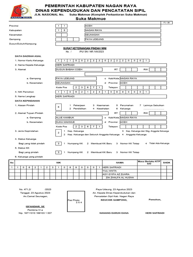 Format Formulir Pindah F1-39 | PDF