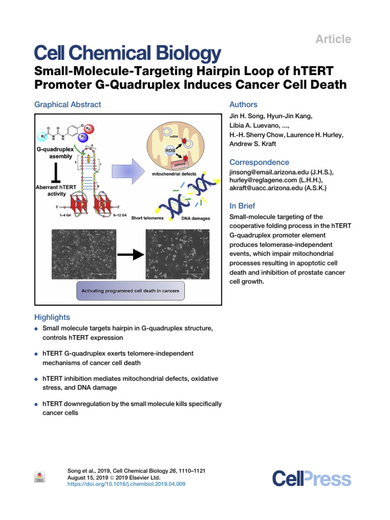Small-Molecule-Targeting Hairpin Loop of hTERT | PDF | Biomolecules ...