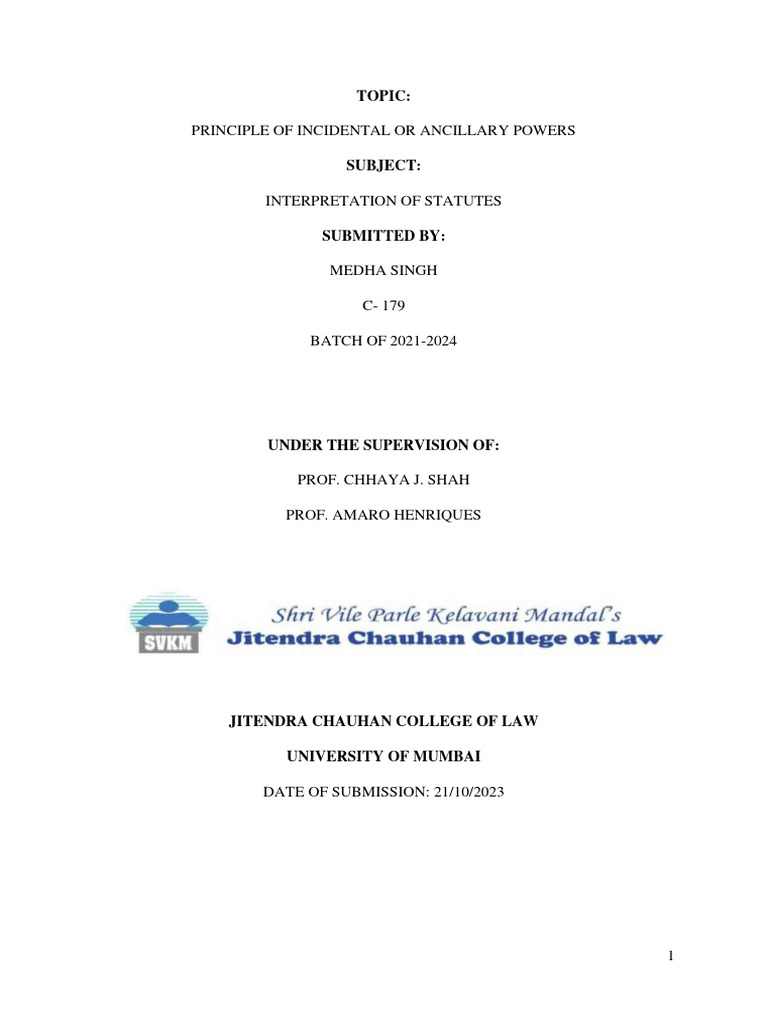 Doctrine of Incidental Powers Explained | PDF