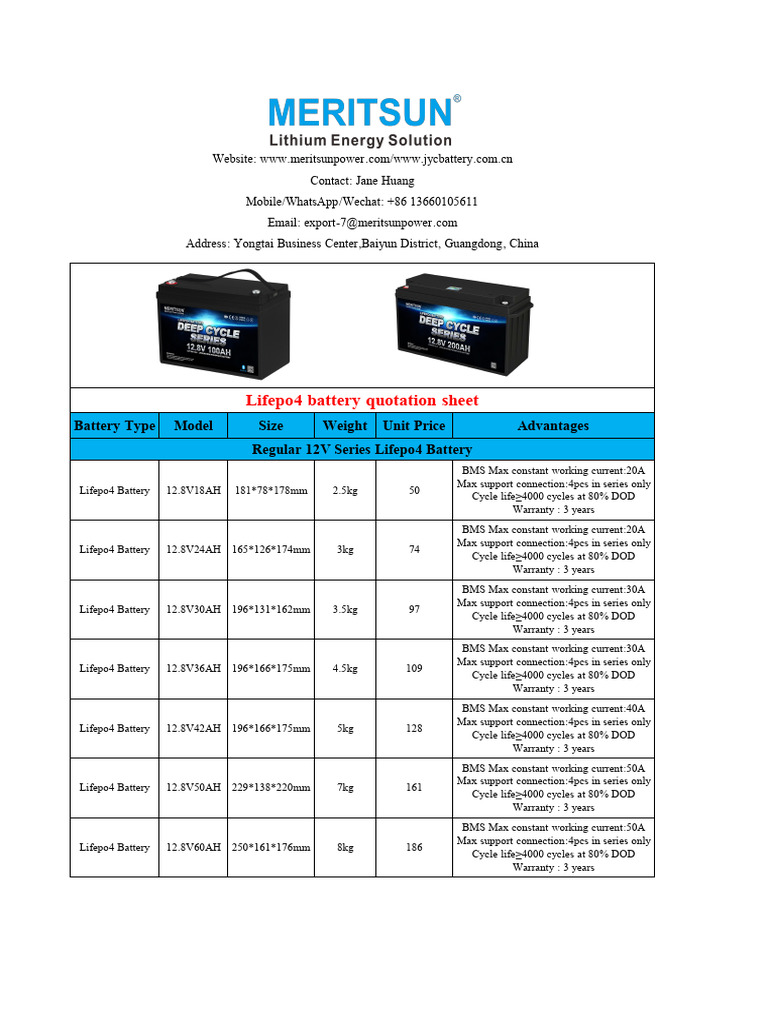 Lifepo4 Battery Quotation Sheet | PDF
