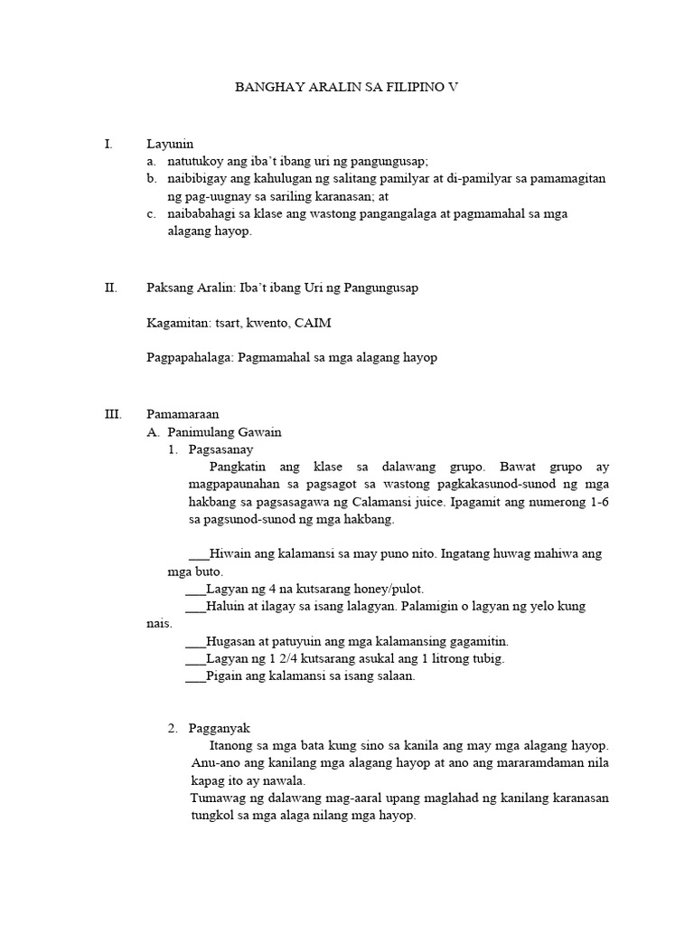 Banghay Aralin Sa Filipino V-Masteral | PDF