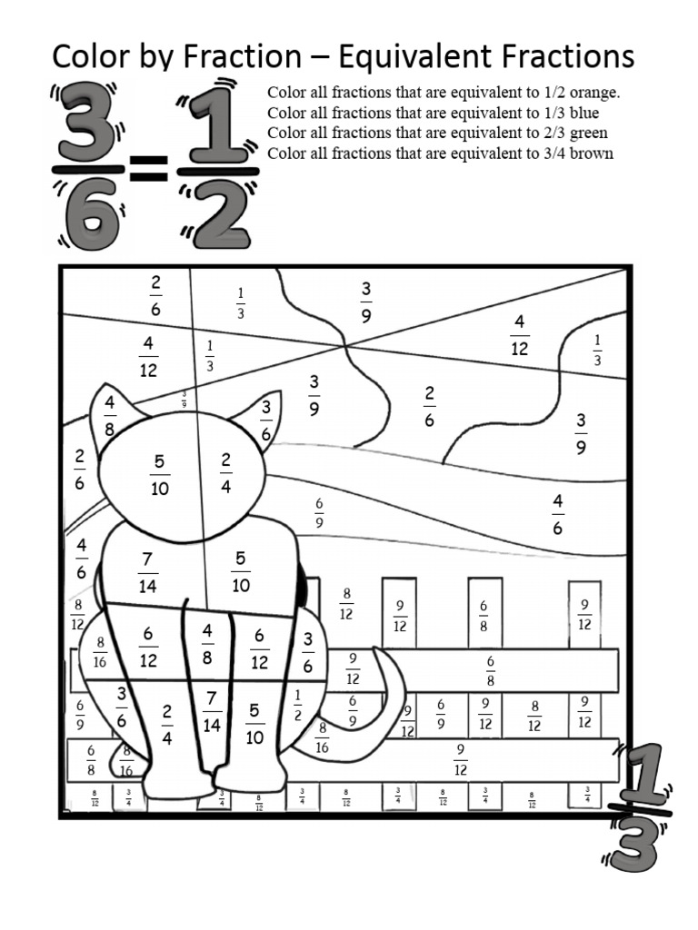 Color by Fractions - Equivalent - Cat | PDF