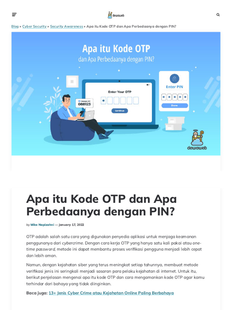 Apa Itu Kode OTP Dan Apa Perbedaanya Dengan PIN | PDF