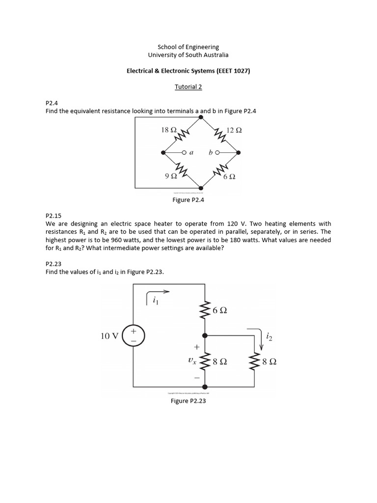 Tutorial2 Electrical and Electronic Systems | PDF
