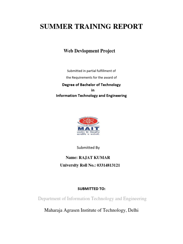 Summer Training Report Self | PDF