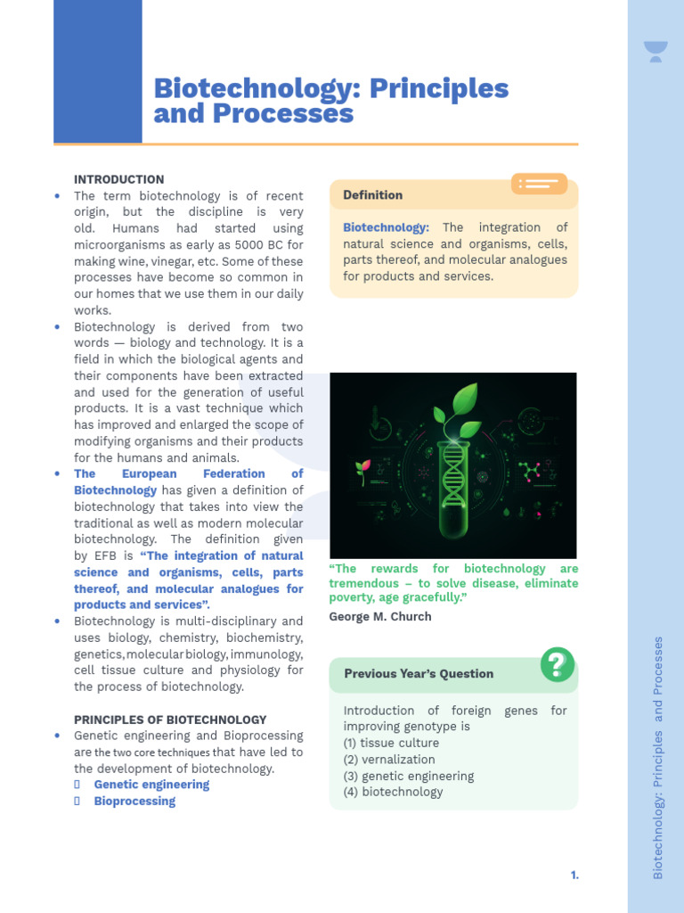 Biotechnology Principles and Processes | PDF