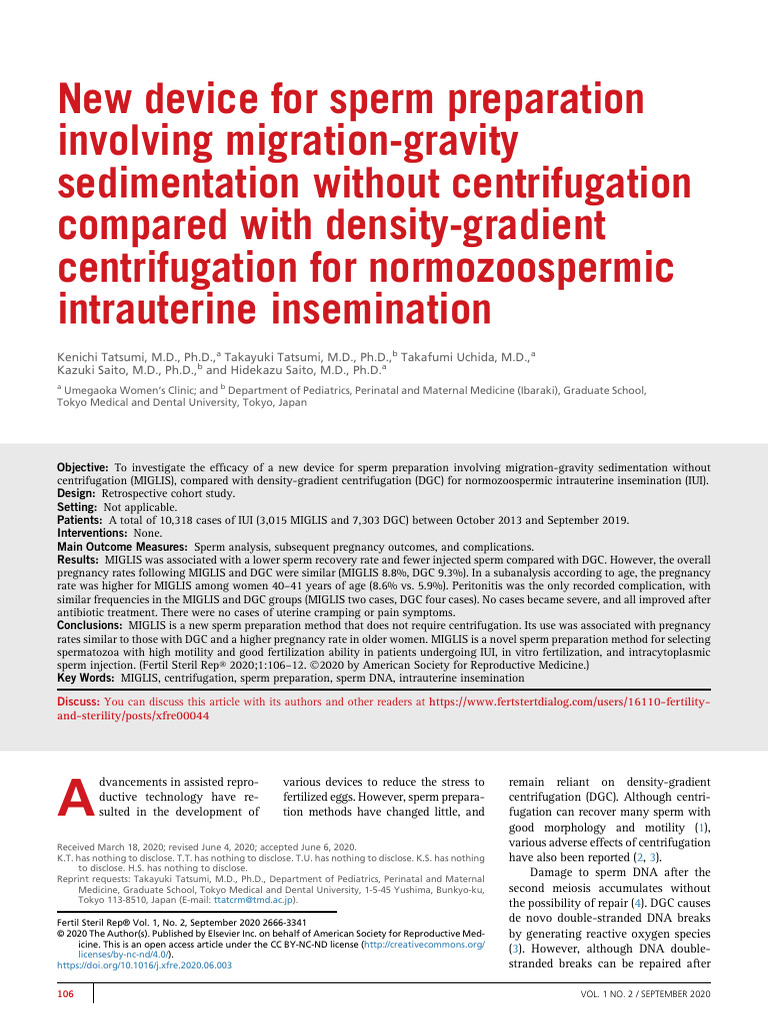 New Device For Sperm Preparation Without Centrifugation | PDF