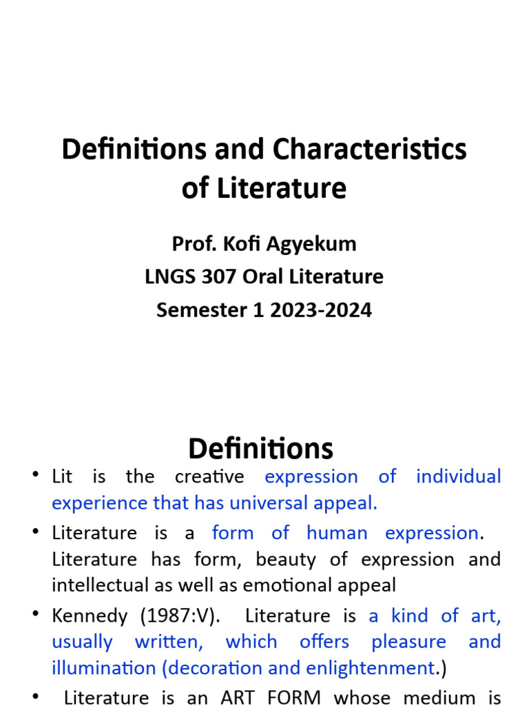 Characteristics of Oral Literature | PDF | Oral Literature | Folklore