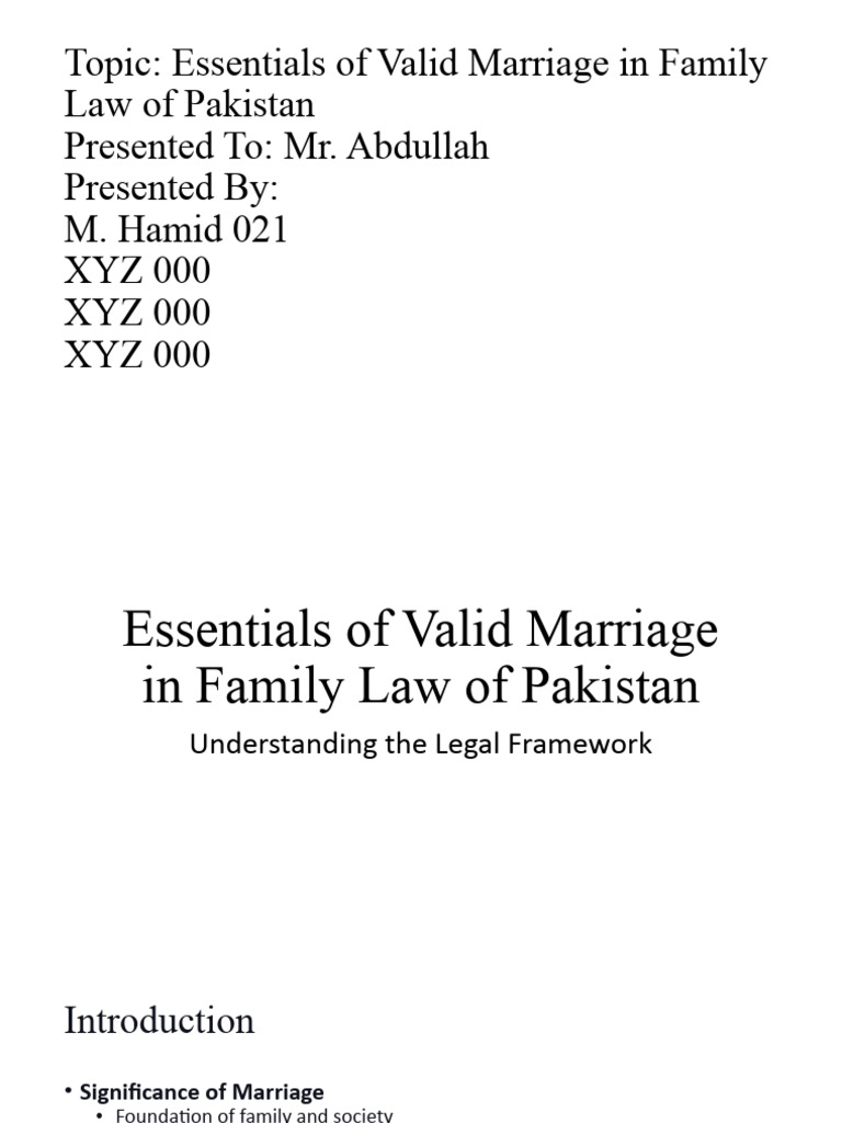 Essentials of Valid Marriage in Family Law of Pakistan | PDF