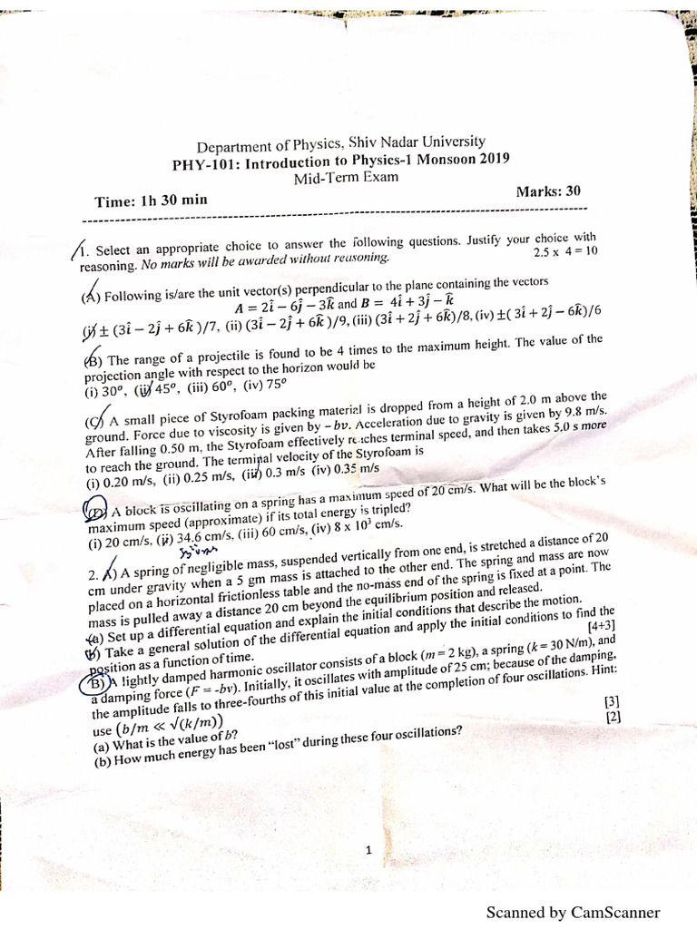 Snu Qpapers Mid Sem Sep 2019 | PDF