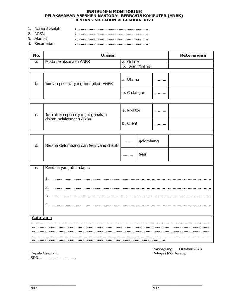 2023 Instrumen Monitoring Anbk | PDF