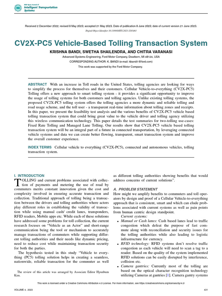 CV2X-PC5 Vehicle-Based Tolling Transaction System | PDF | Toll Road ...