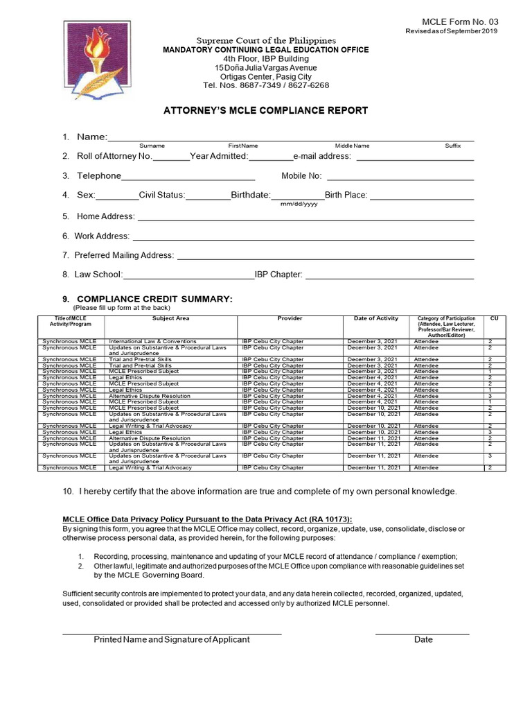 Attorney MCLE Compliance Report Form | PDF | Government | Ethical ...