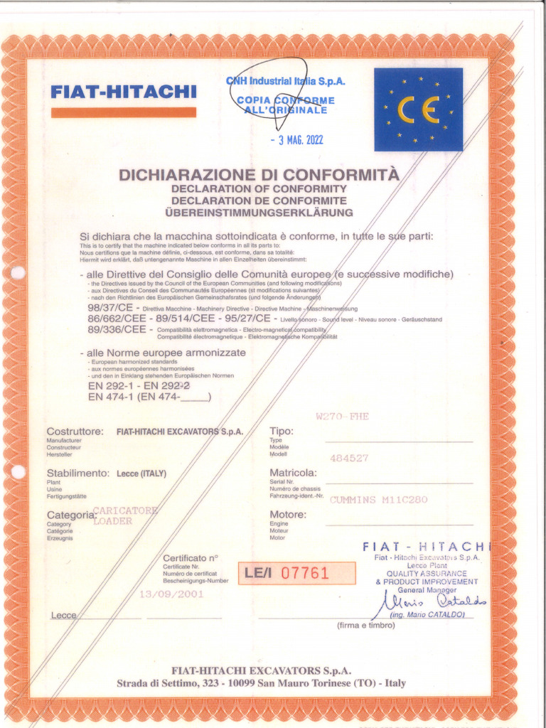 Ce Fiat Hitachi W270 | PDF