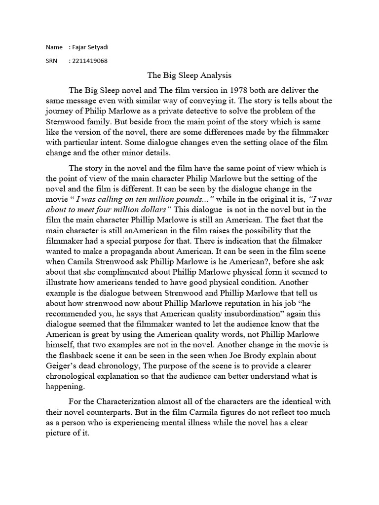 The Big Sleep Analysis | PDF