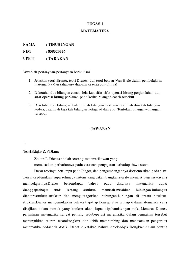 TUGAS 1 Pendidikan Matematika | PDF | Sains & Matematika