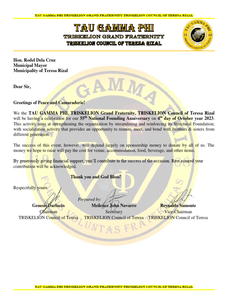 Solicitation Letter For 55th Anniversary | PDF