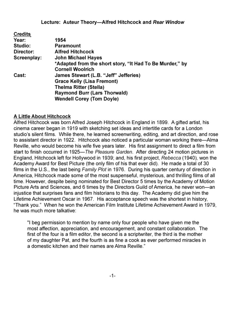 Cin 107 - Lecture-Auteur Theory - AH &RW-3 | PDF