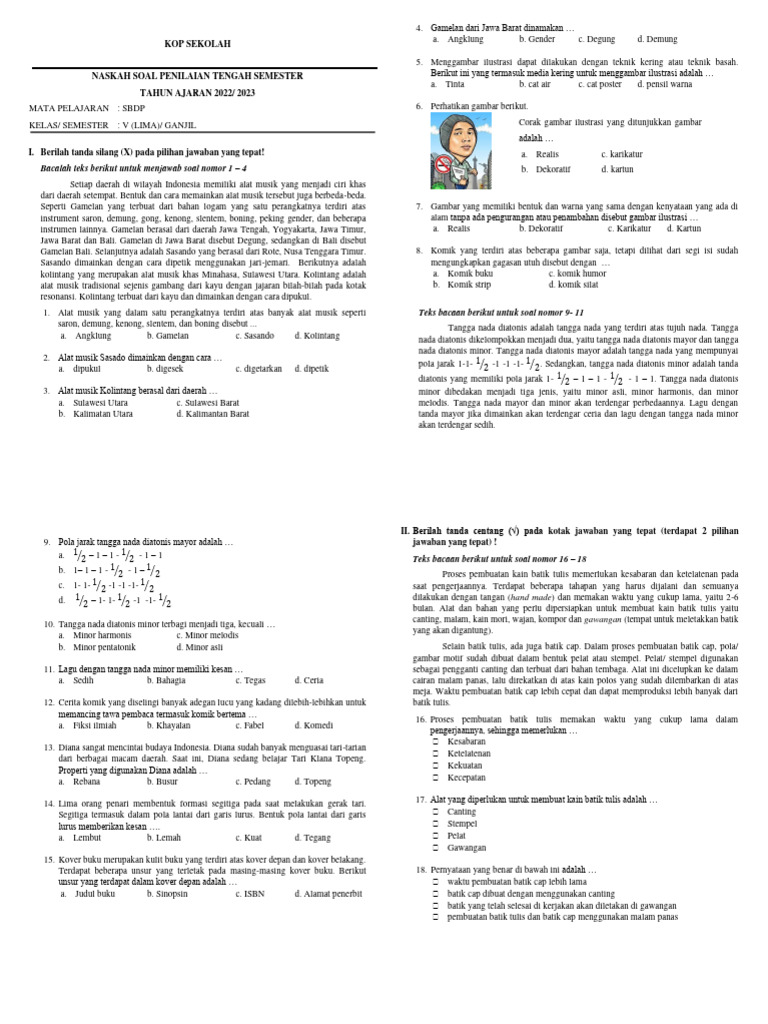 Pts Ganjil SBDP Kelas 5 | PDF