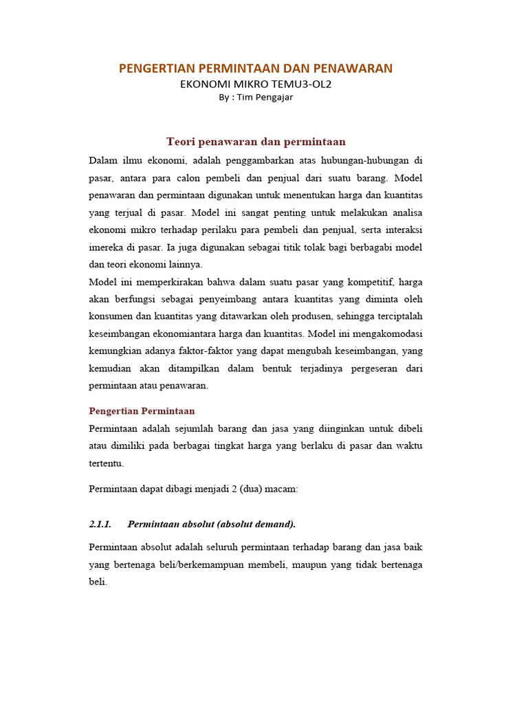Eu 3 Mikro Modul Ol2, Temu3 Permintaan Dan Penawaran | PDF | Pengelolaan Keuangan & Uang