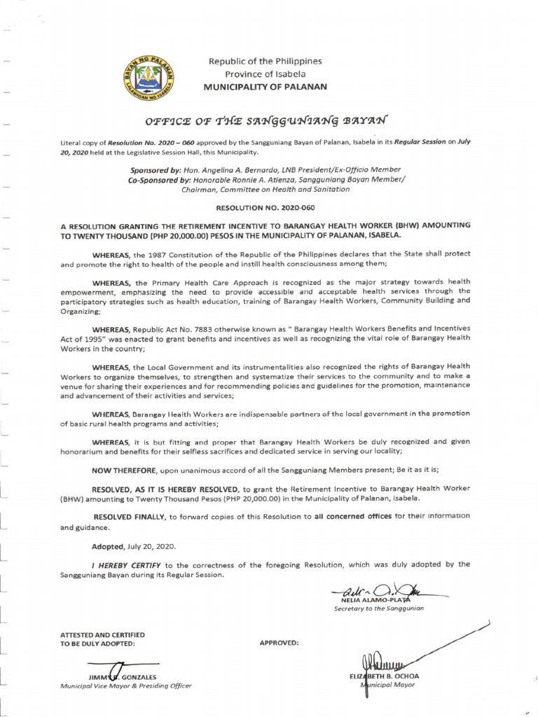 Resolution No. 2020-060 A RESOLUTION GRANTING THE RETIREMENT INCENTIVE ...