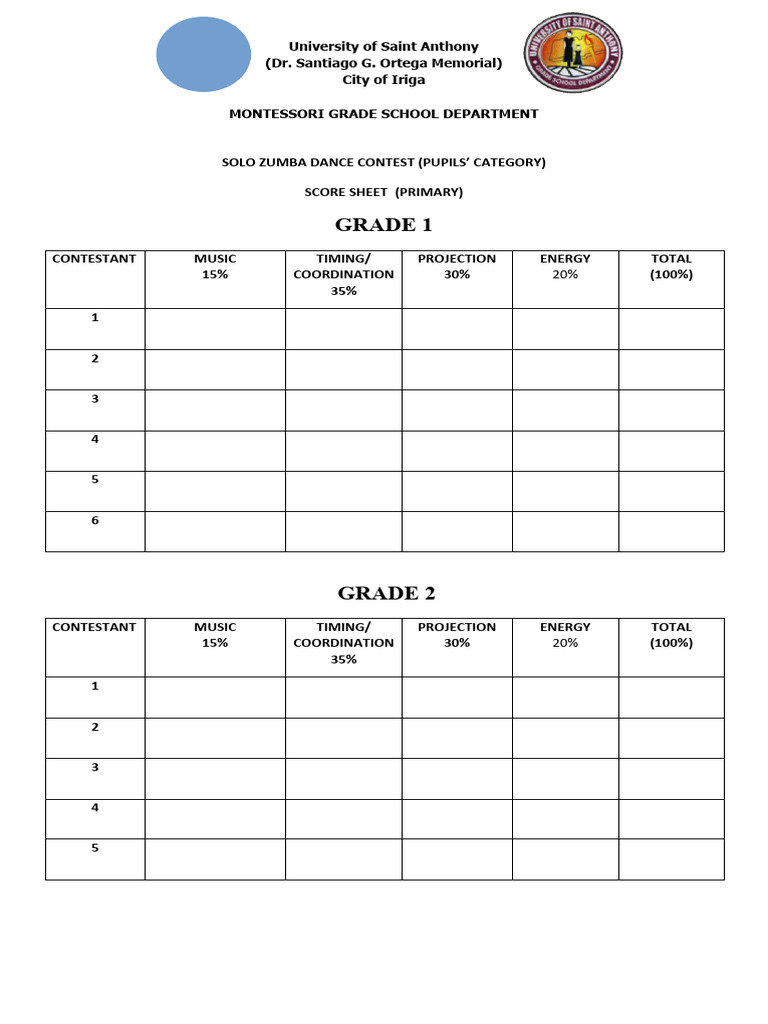 SCORE SHEET - Zumba Dance | PDF
