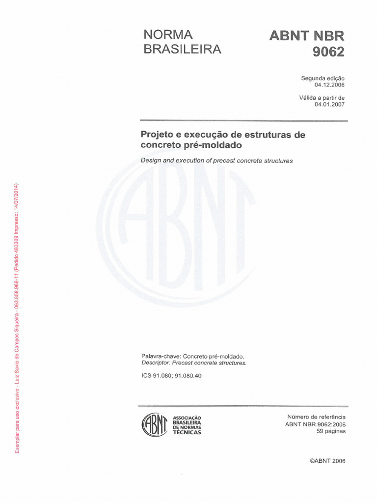 NBR 9062 - Concreto Pre-Moldado | PDF