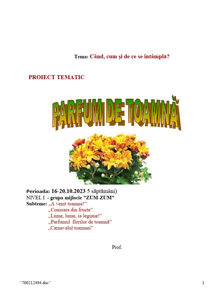 Proiect Tematic Toamna | PDF