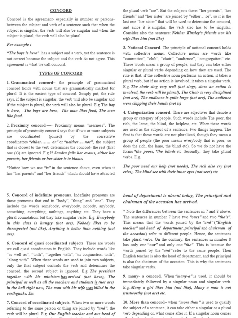 Grammar Concord Explained | PDF