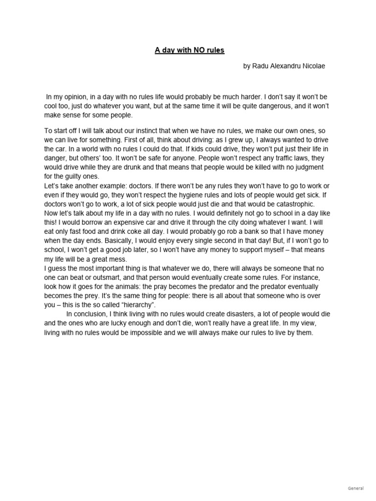 A Day With NO Rules - Essay | PDF | Social Science | Self-Improvement